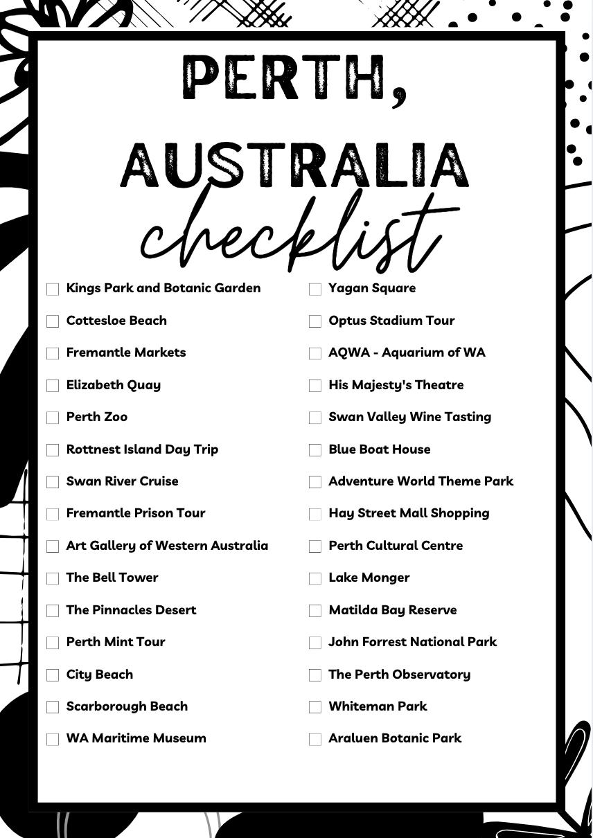 Perth Printable Checklist Bucket List (premium: Choose From 6 Designs ...