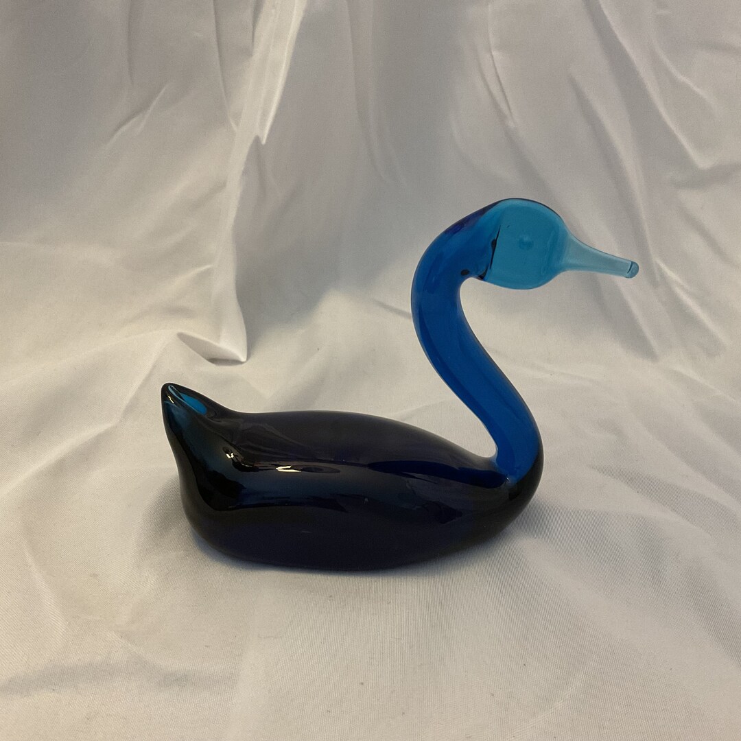 Vintage RARE Viking Hand Blown Cobalt Blue Glass Swan Paper Weight - Etsy