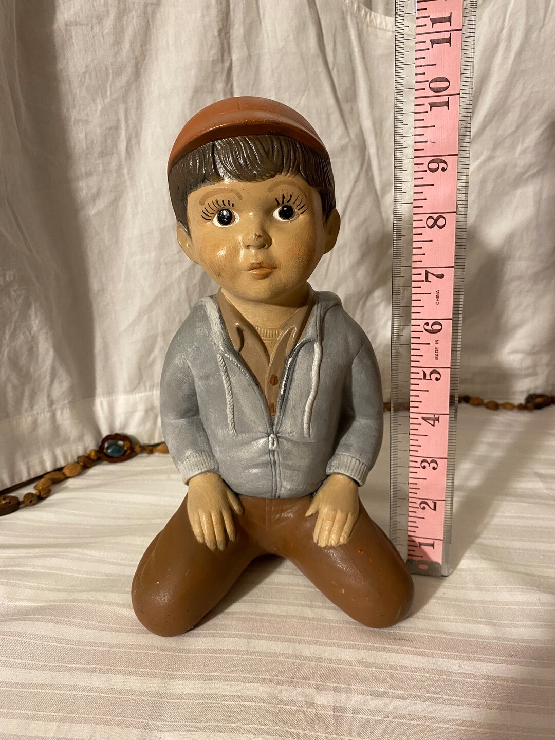 Vintage 10” Tall Ceramic Pottery Boy With a Cap Hand Painted Dated 1989 ...