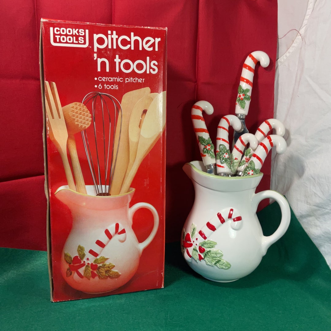 Vintage Candy Cane Cooks Tools Ceramic Pitcher and Tools-6 1983 - Etsy