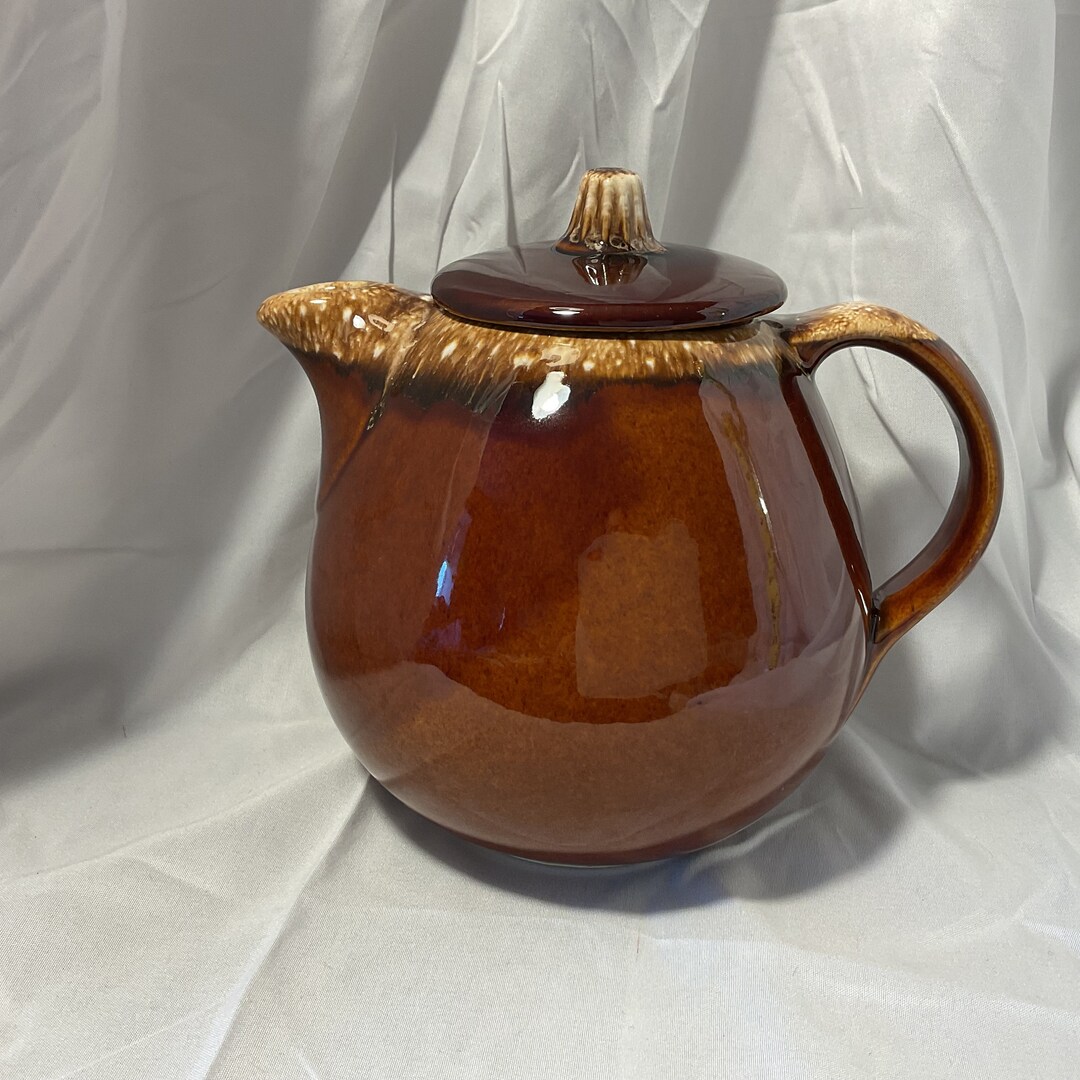 Vintage H.P. & Co. Pottery Hull Brown Drip Glaze Teapot Oven Proof USA ...