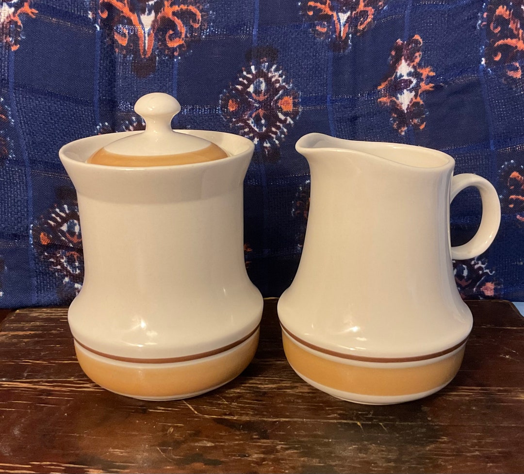 Vintage Hand Decorative Stoneware Pair Creamer and Sugar Bowl Hearth ...