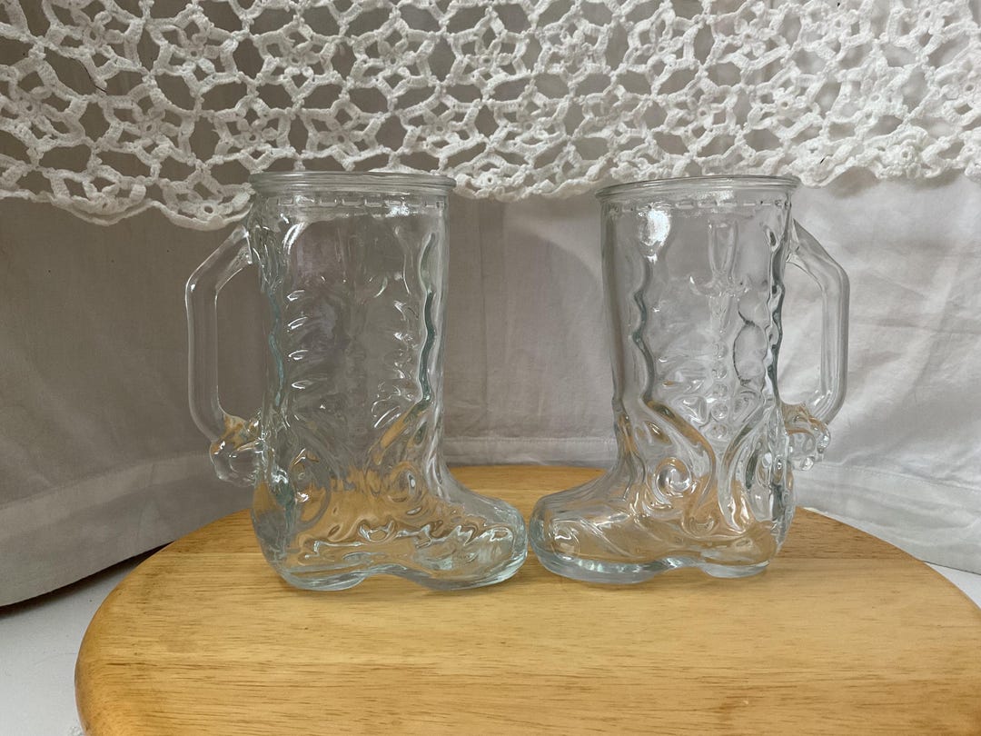Vintage Clear Glass Western Style Boot Mugs With Handles From Mexico ...