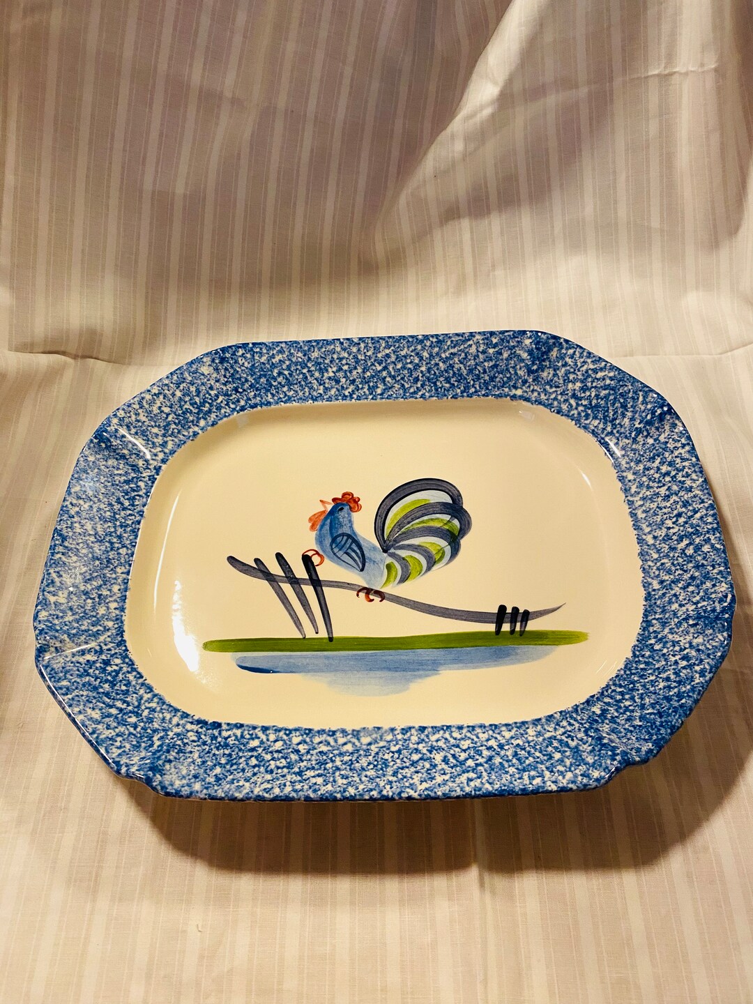 Vintage Designcraft Blue Stipple With Rooster Serving Platter - Etsy