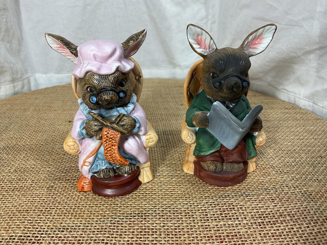 Vintage Ceramic Grandma and Grandpa Rabbit Figurines. Made in Taiwan ...