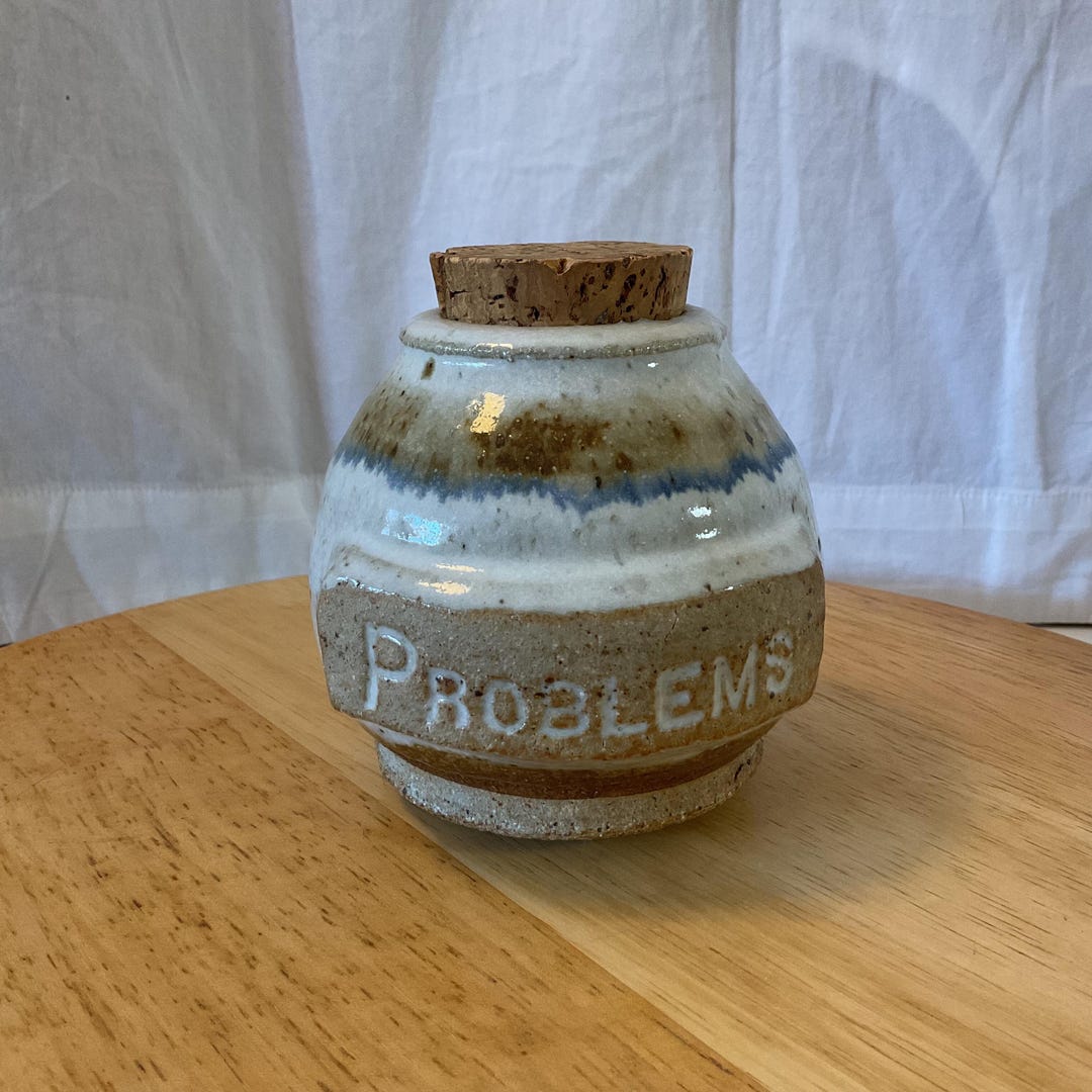 Vintage Golden Age Pottery Corked Ceramic Jar Labeled “PROBLEMS” - Etsy
