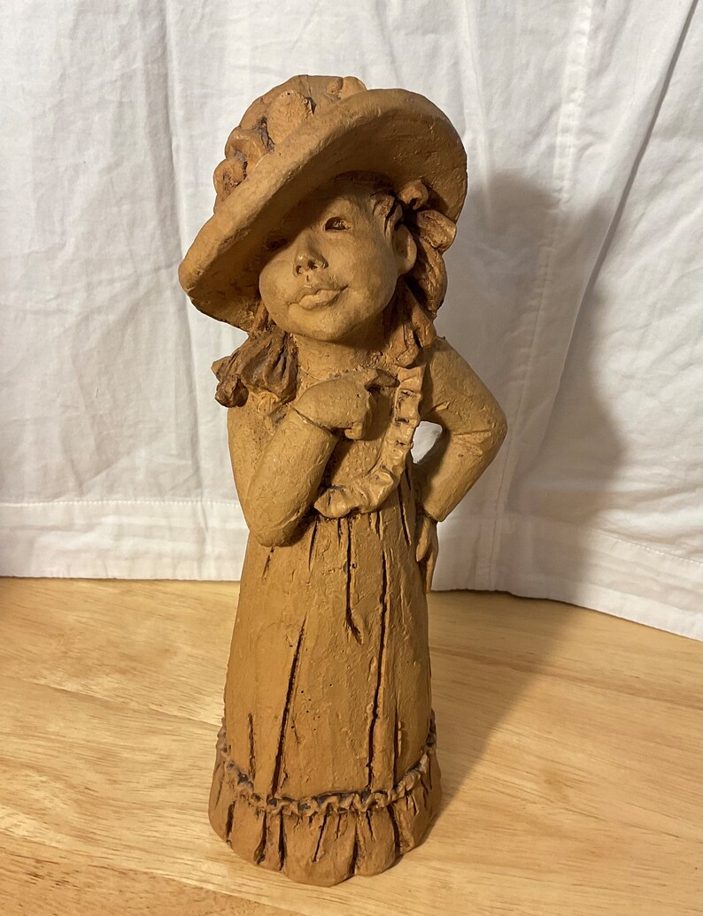 Vintage Lee Bortin Originals Clay Girl With Hat Figurine Handmade Clay ...