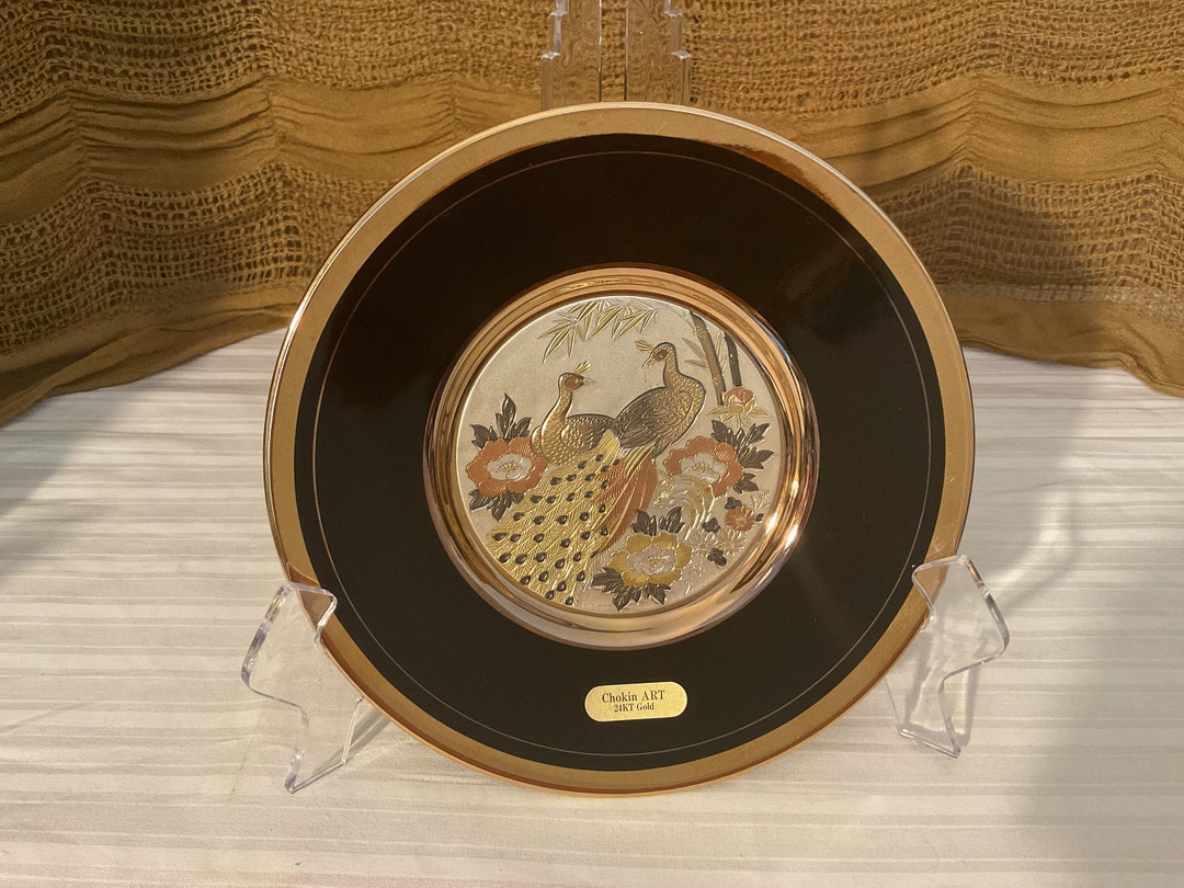 Vintage Chokin Art 24KT Gold Edged Engraved Decorative Plate - Etsy