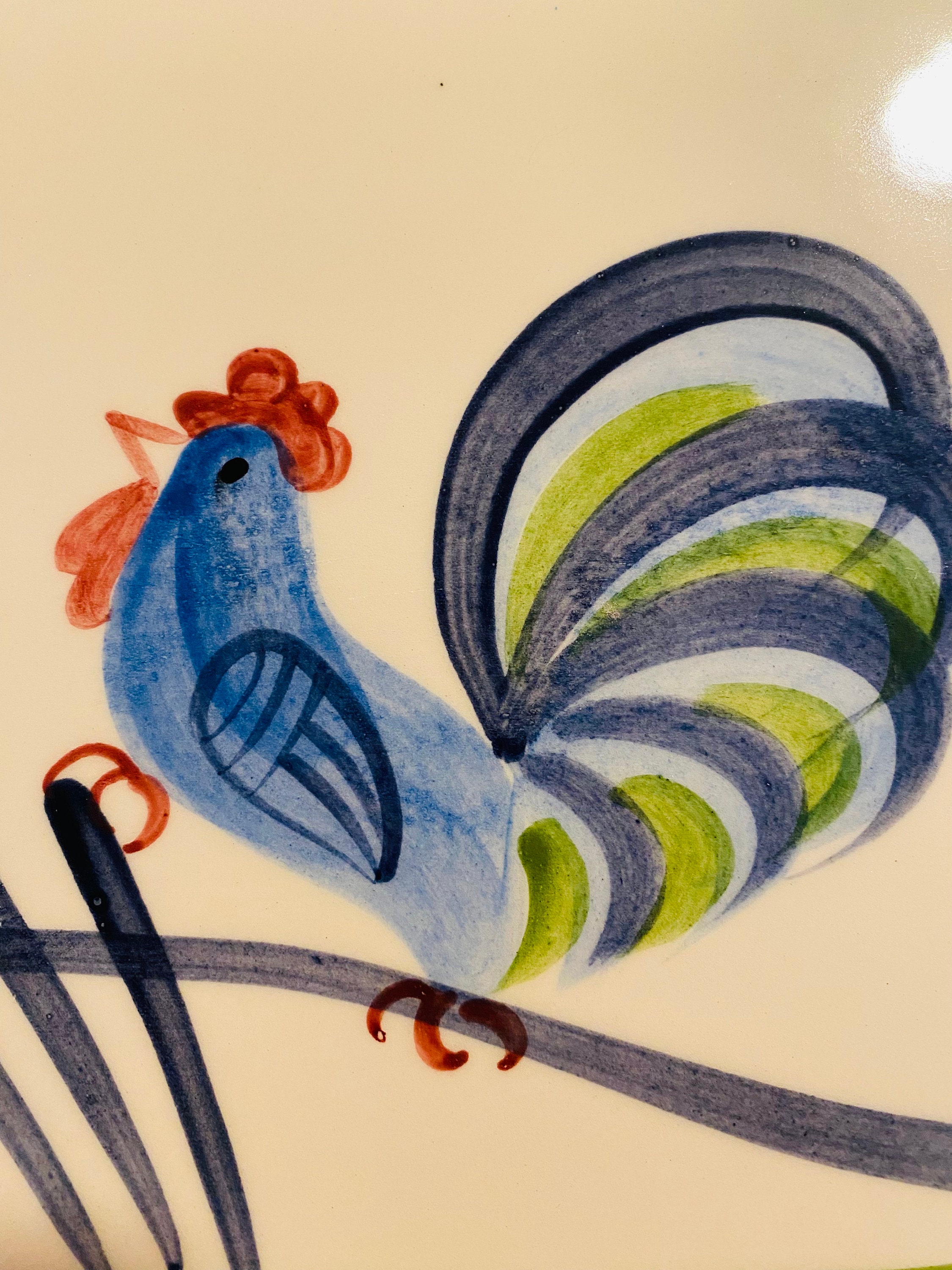 Vintage Designcraft Blue Stipple With Rooster Serving Platter - Etsy