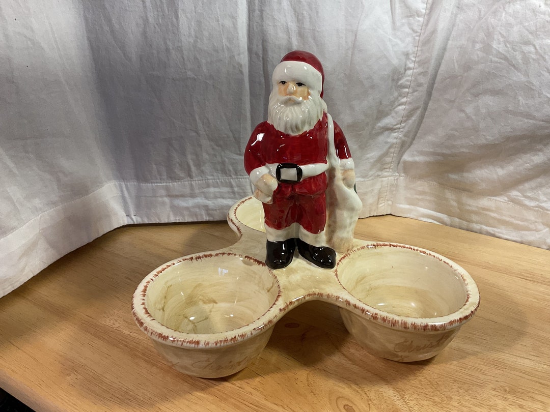 Vintage Maxcera Handcrafted Santa Christmas Condiment Three Dipping ...