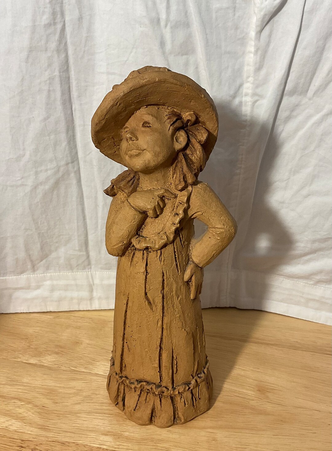 Vintage Lee Bortin Originals Clay Girl With Hat Figurine Handmade Clay ...