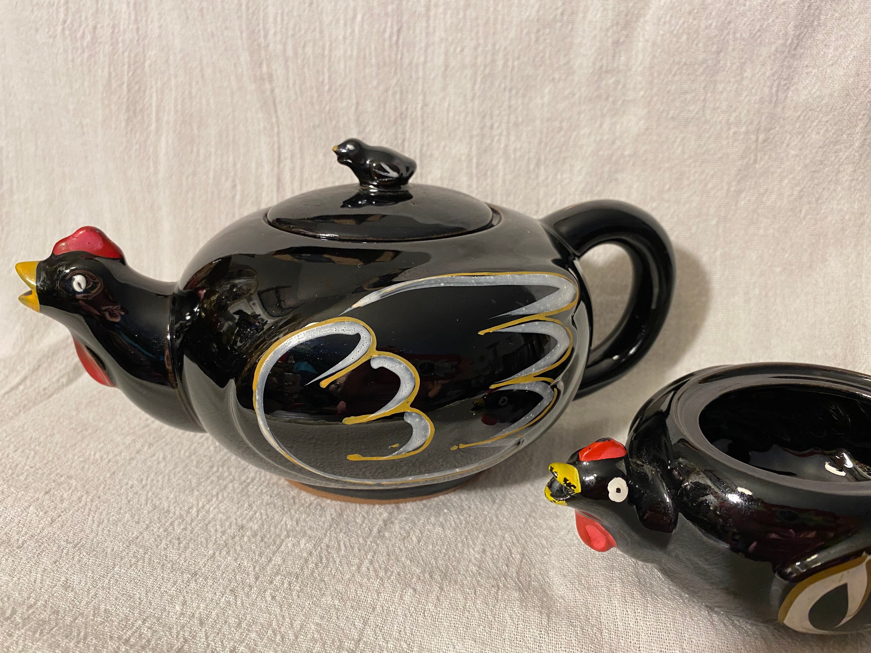 Vintage 1950s Black Hens Stackable Tea Set Teapot Creamer - Etsy