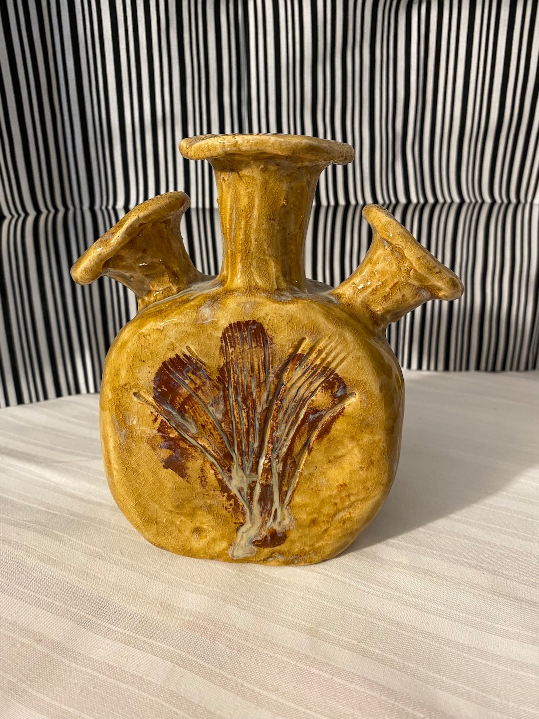 Vintage Pottery Tulip Vase Handmade and Hand Painted Glazed Golden ...