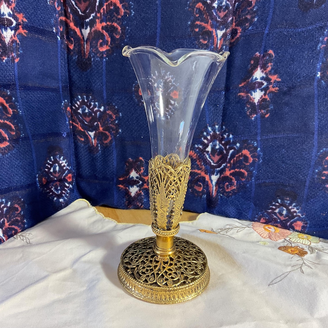Vintage 24K Gold Plated Bud Vase With Glass Insert. - Etsy