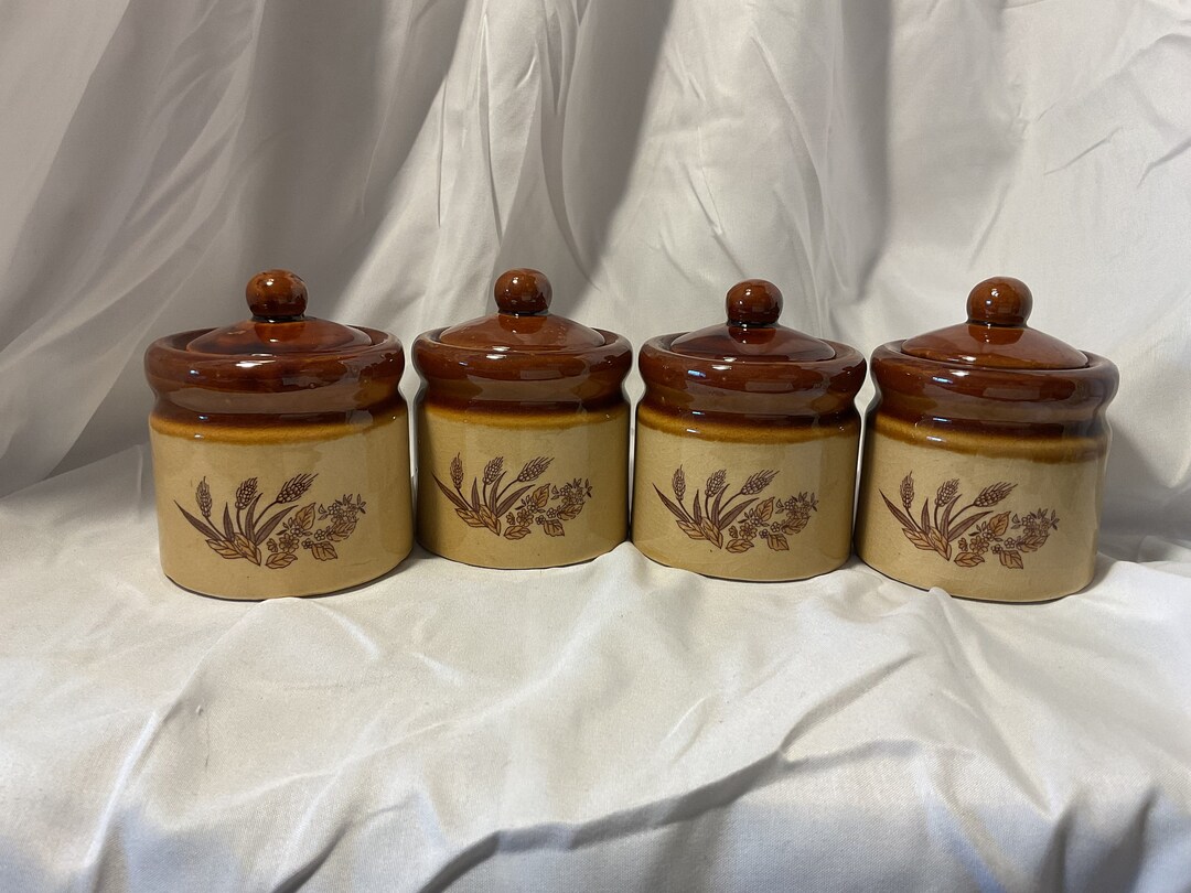 Vintage Brown and Tan Ceramic Glaze Condiment Jar Set Made in Taiwan - Etsy