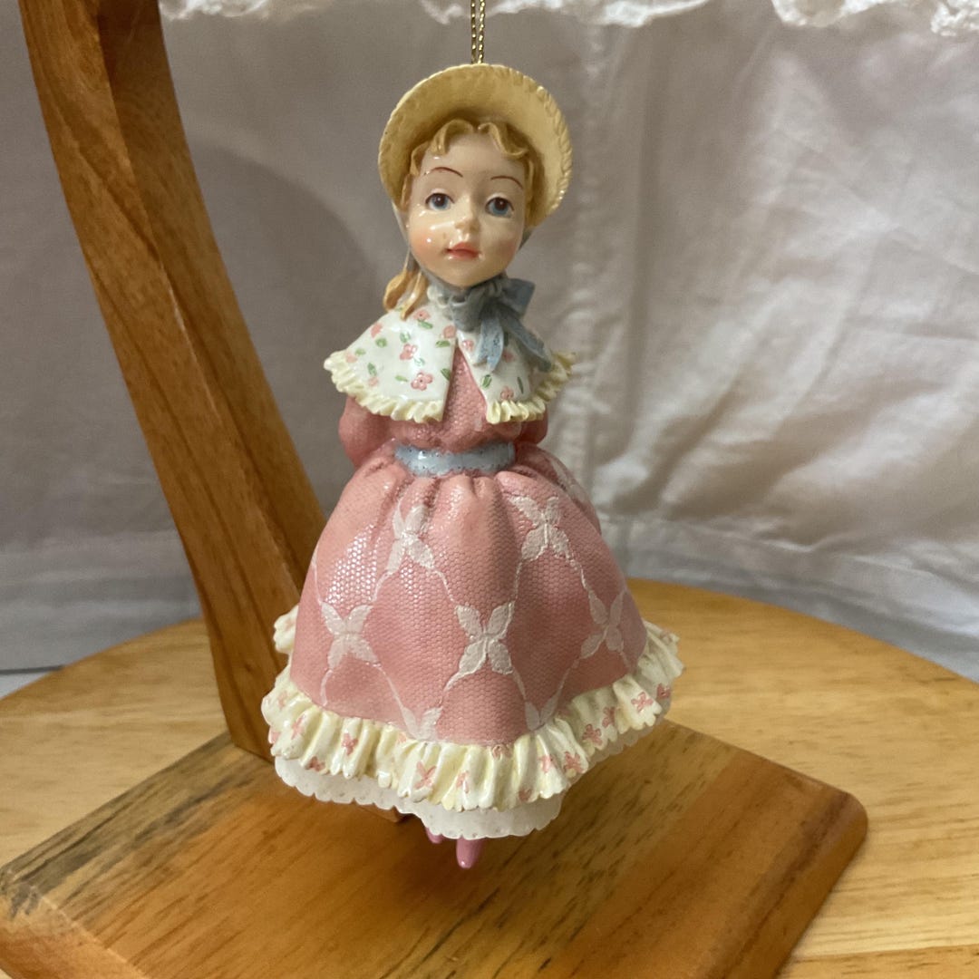 Vintage 1998 Porcelain Doll Figurine Ornament With Bonnet, Holding a ...