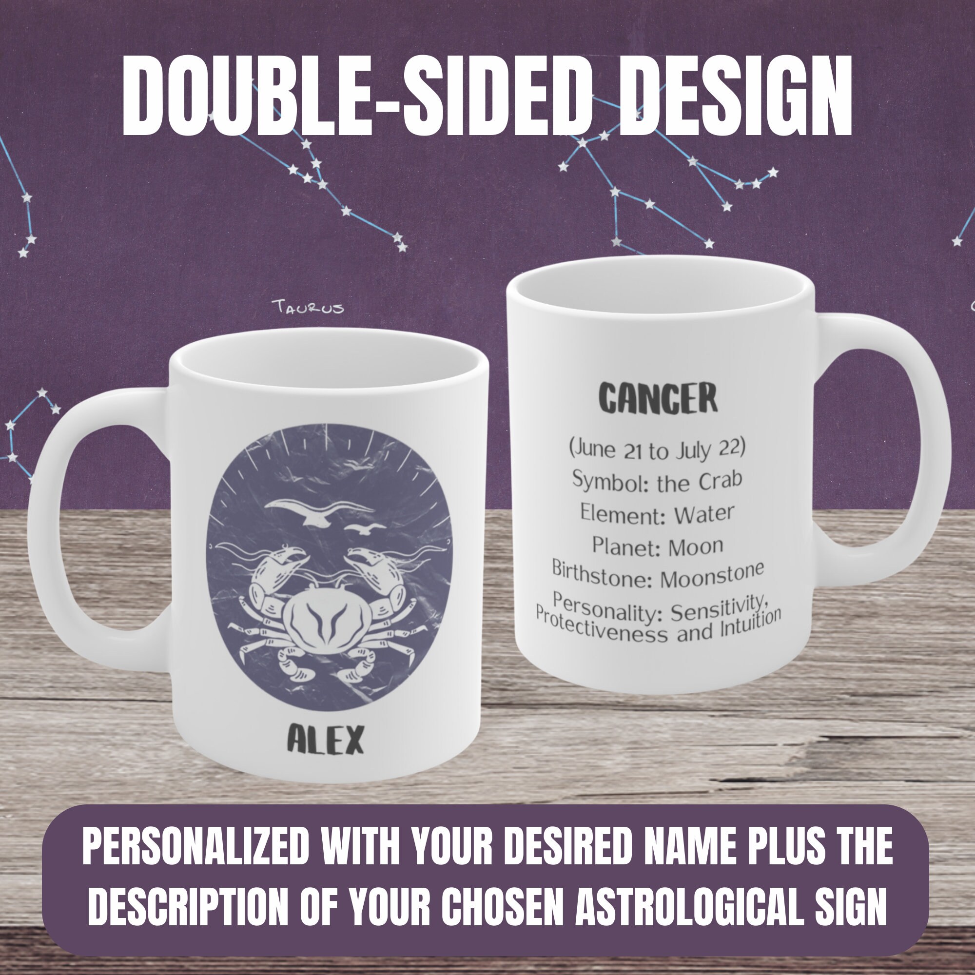 Personalized Zodiac Sign Mug Cancer Birthday Mug Custom Name Zodiac ...
