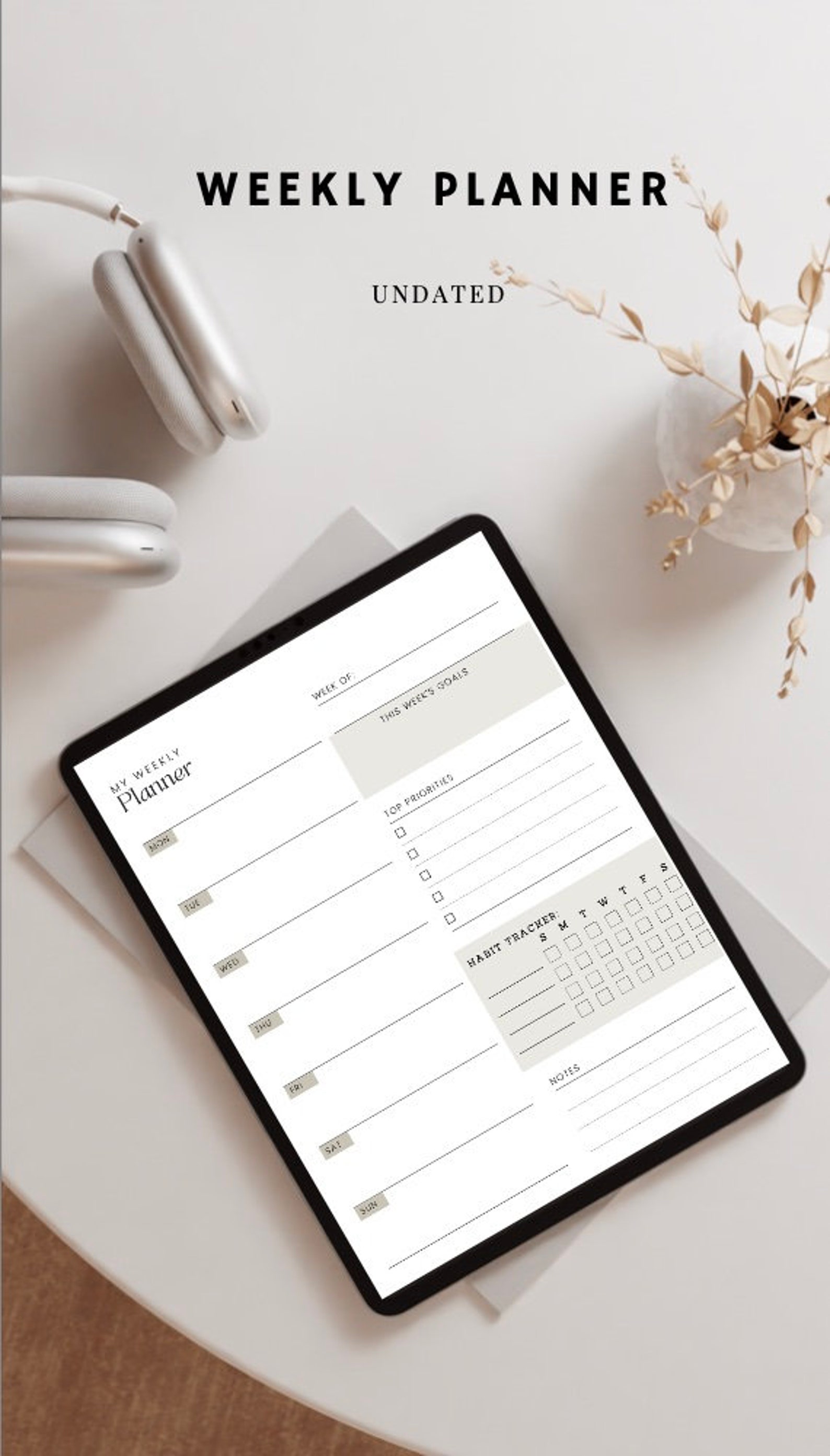 Undated Planner Printable, Instant Download, Minimalist Weekly Daily ...