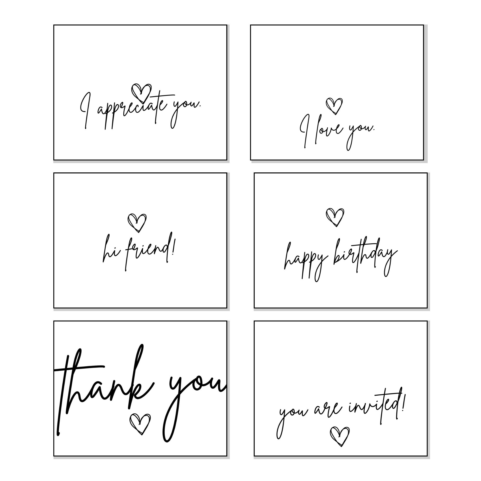 6 Pack Printable Cards Bundle Simple and Cute Cards for Any Occasion ...