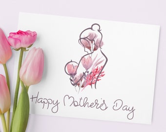 Printable Mother's Day Card/ Mama and Baby Fox Design/ Floral Greeting ...