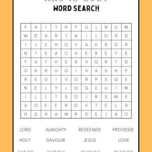 Names of God Word Search, Bible Word Search Game With Hidden Message ...