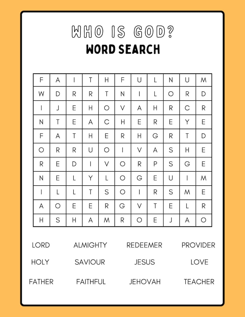 Names of God Word Search, Bible Word Search Game With Hidden Message ...