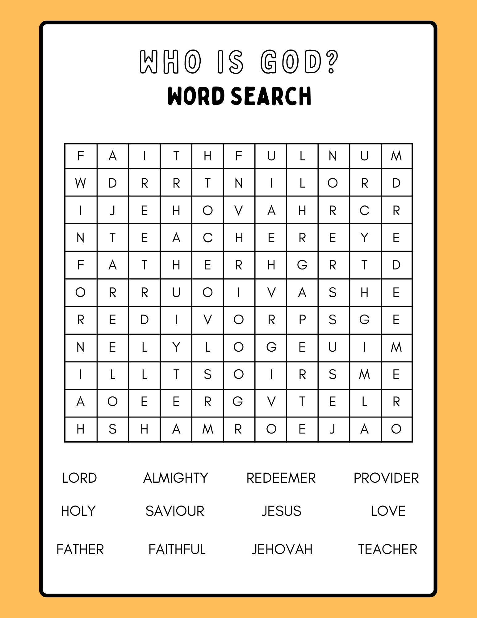 Names of God Word Search, Bible Word Search Game With Hidden Message ...