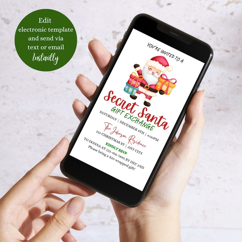 Editable Secret Santa Gift Exchange Invitation, Christmas Party Secret ...