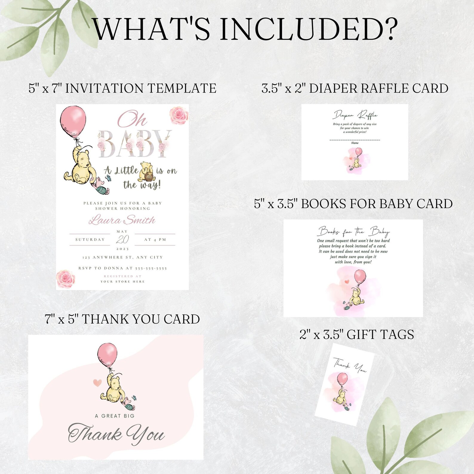 Winnie the Pooh Baby Shower Invitation: Pink Floral, Editable Template ...