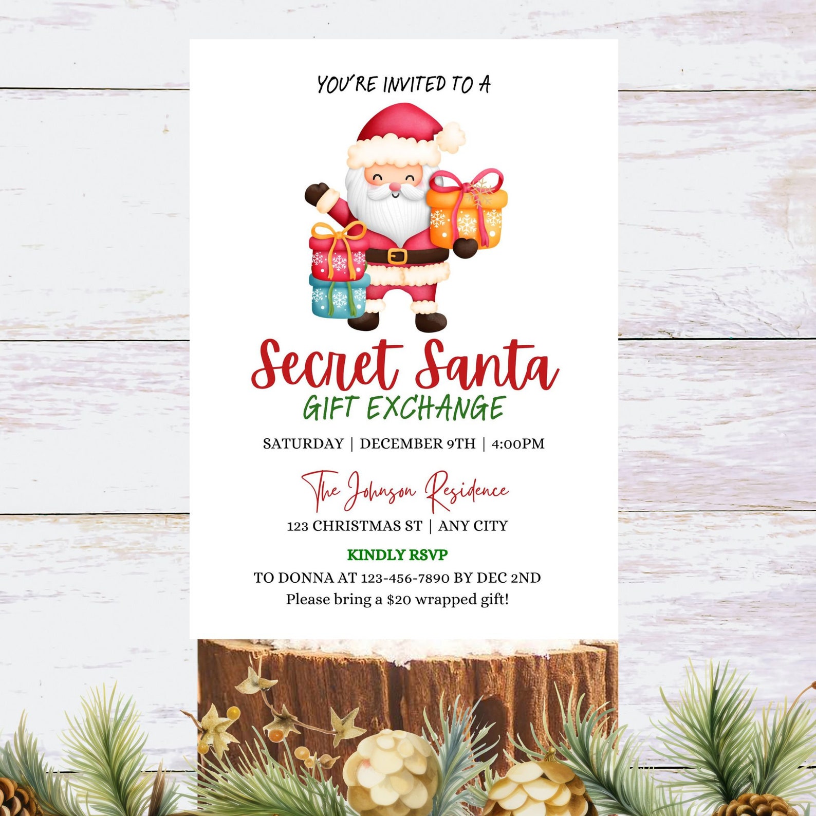 Editable Secret Santa Gift Exchange Invitation, Christmas Party Secret ...
