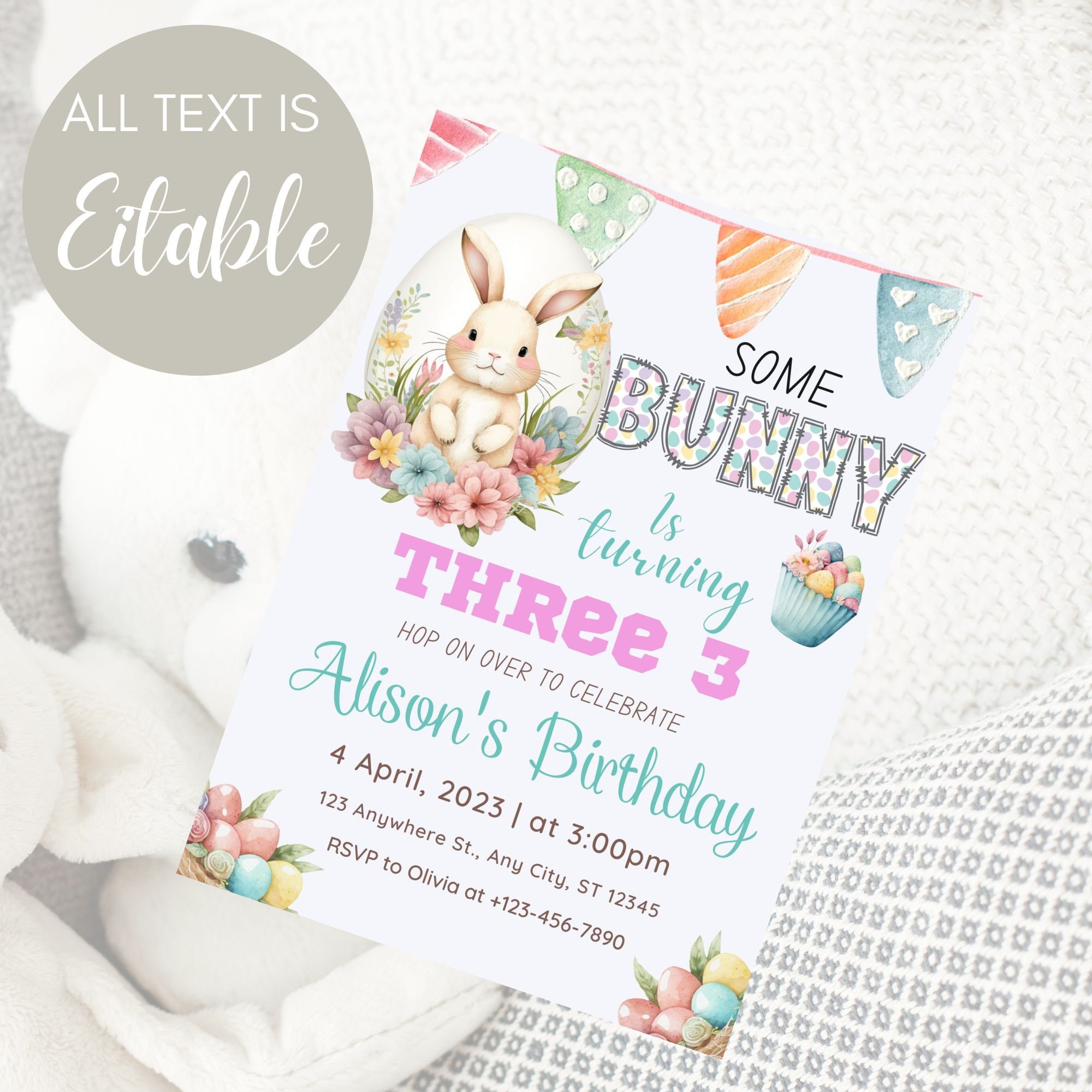 Editable Easter Birthday Invitation, Bunny Birthday Template, Easter ...