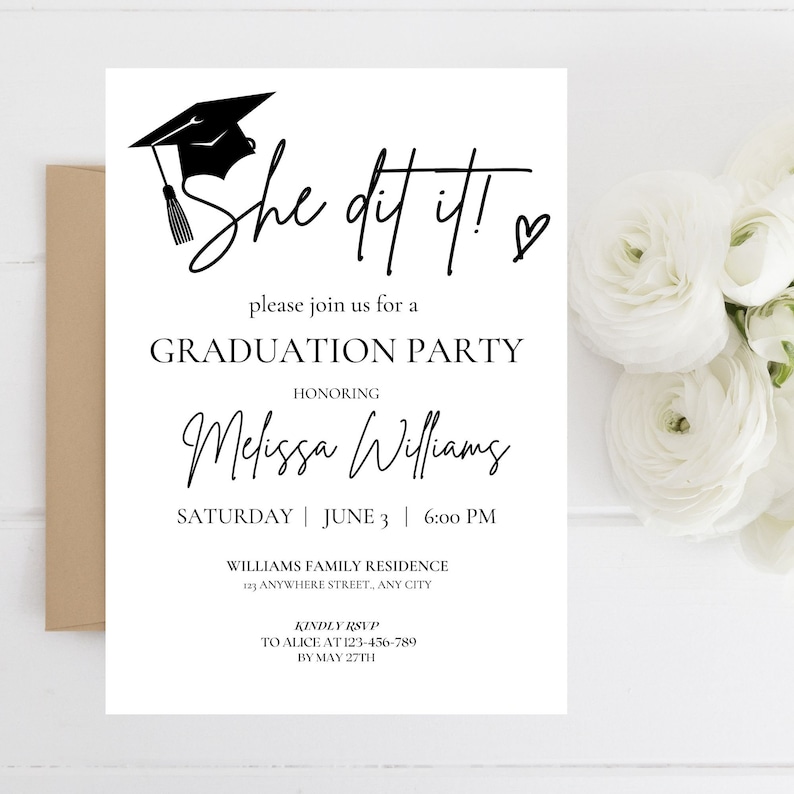 Minimalist Graduation Announcement, Graduation Party Invitation ...
