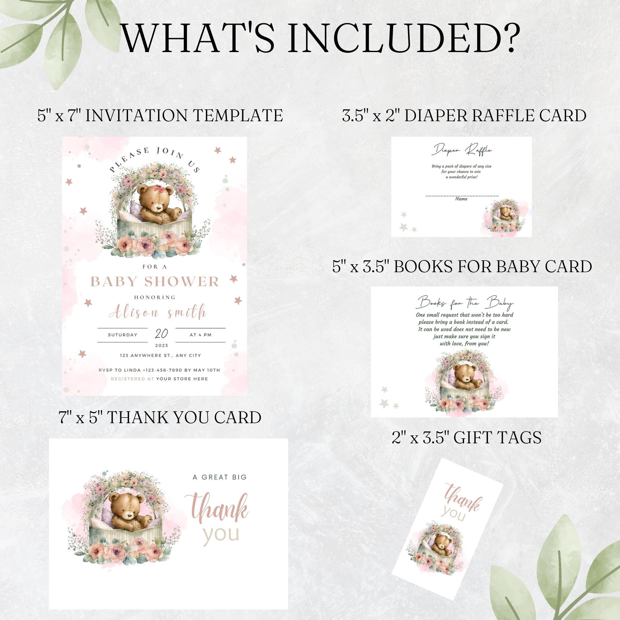 Editable Teddy Bear Baby Shower Invitation, Pink Floral Teddy Bear ...