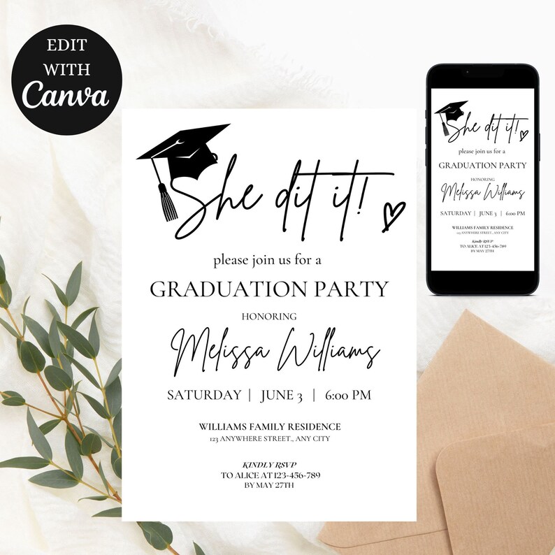 Minimalist Graduation Announcement, Graduation Party Invitation ...