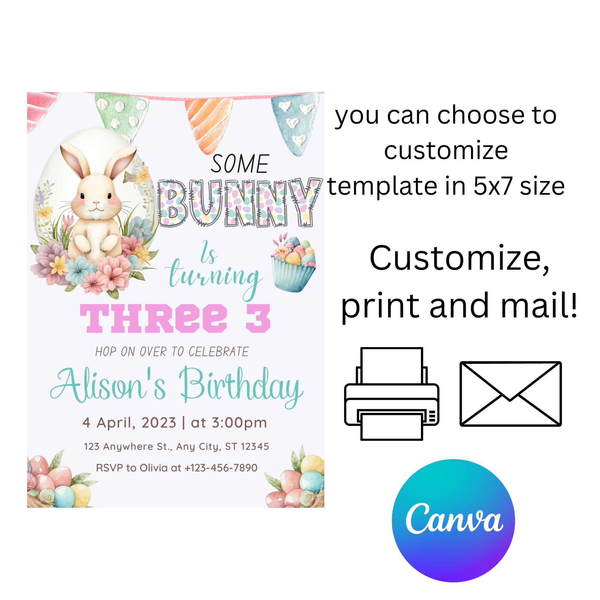 Editable Easter Birthday Invitation, Bunny Birthday Template, Easter ...