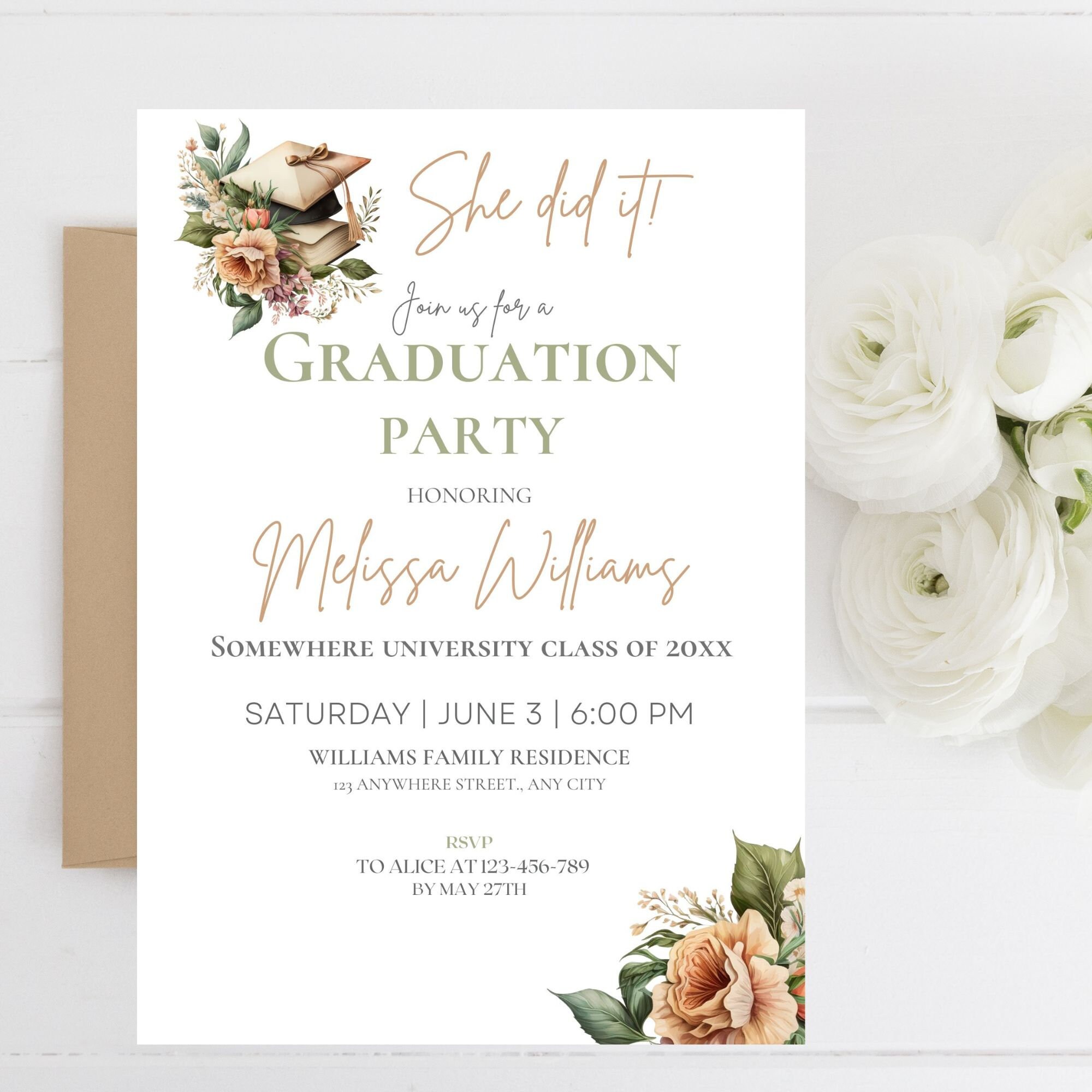 Girl Graduation Party Invitation, Grad Party Evite, She Did It ...