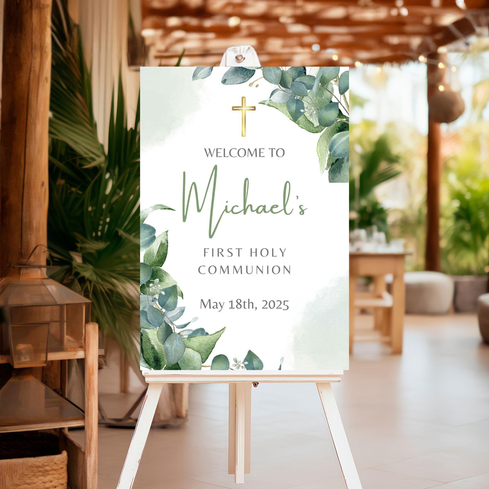 Holy Communion Welcome Sign, Green and Gold Communion Welcome Sign ...