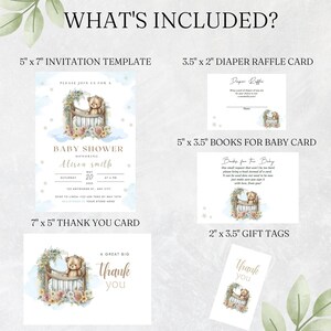 Editable Teddy Bear Baby Shower Invitation, Girl Floral Teddy Bear Baby ...