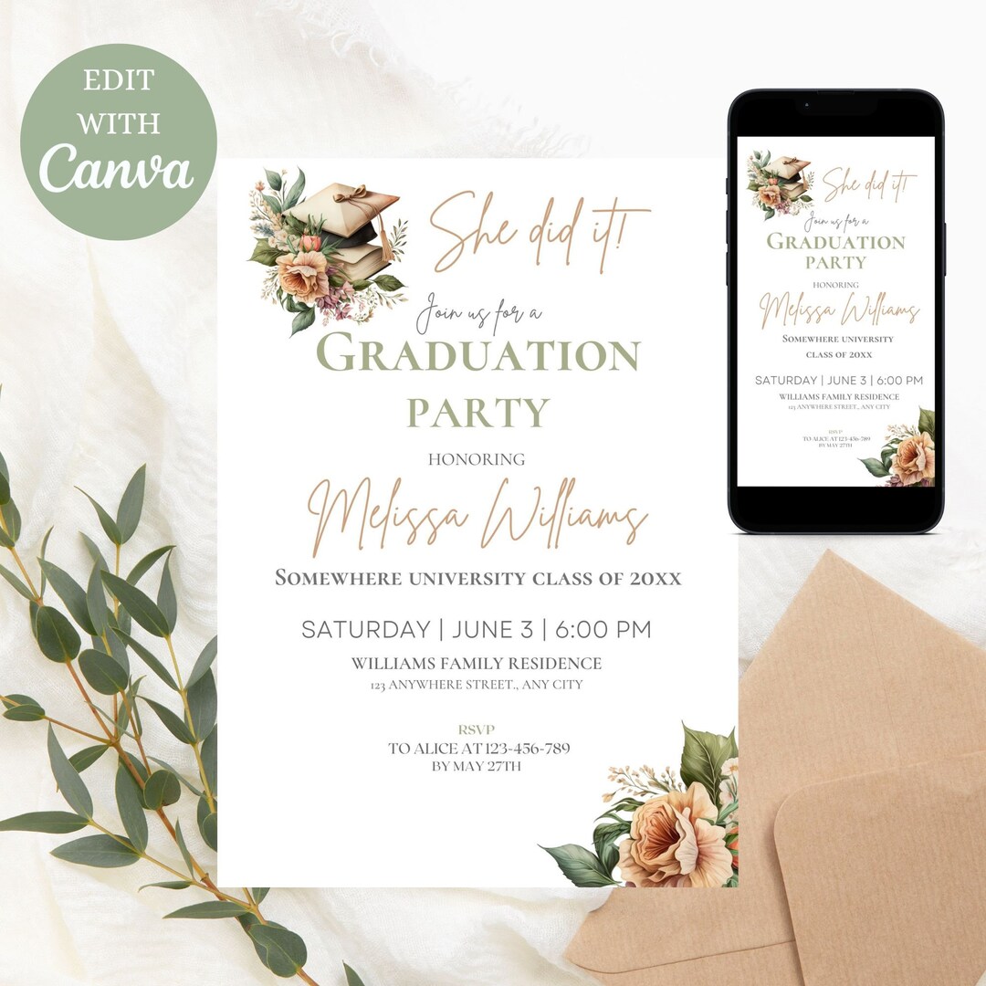 Girl Graduation Party Invitation, Grad Party Evite, She Did It ...