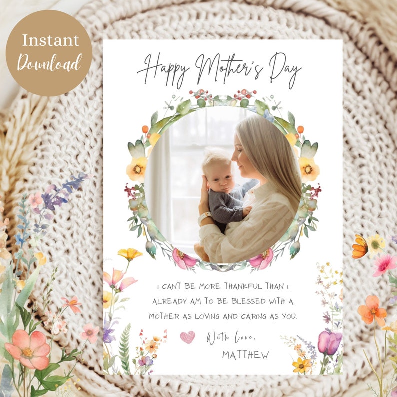 Floral Mother's Day Card With Photo: Editable Canva Template (5x7 ...