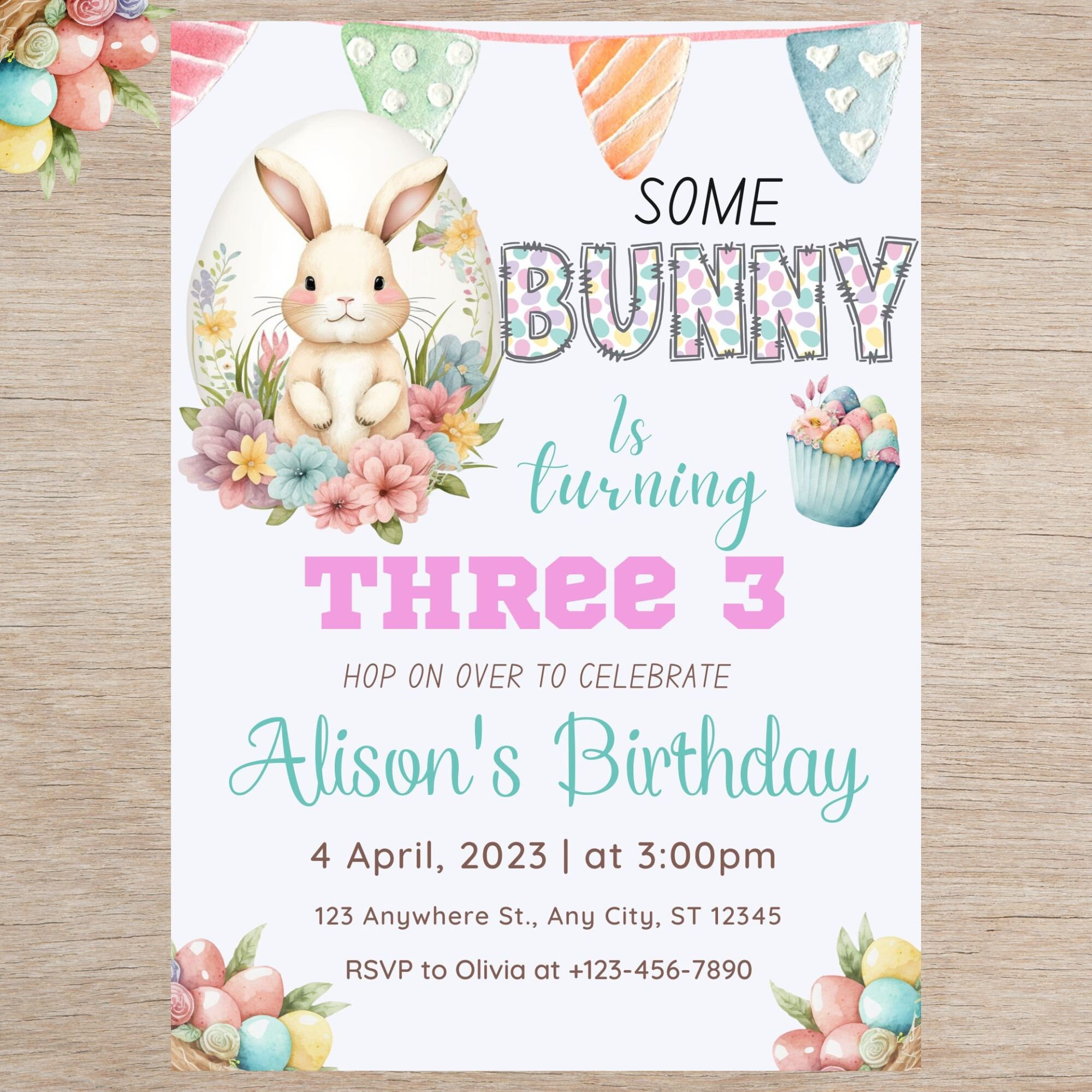 Editable Easter Birthday Invitation, Bunny Birthday Template, Easter ...