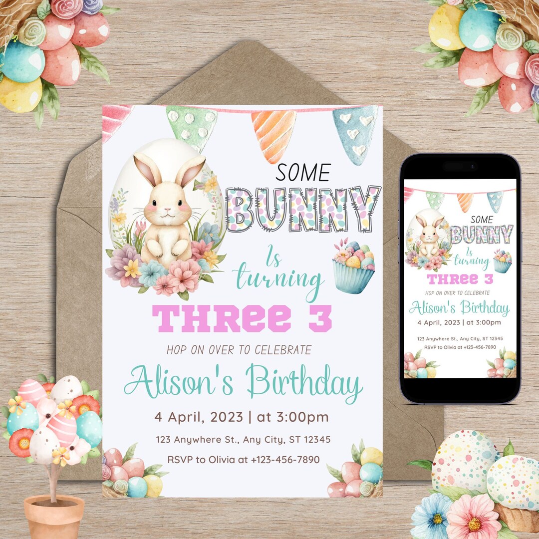 Editable Easter Birthday Invitation, Bunny Birthday Template, Easter ...