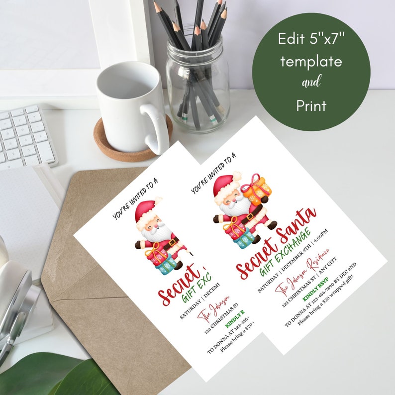 Editable Secret Santa Invitation: Christmas Party Invite, DIY Canva ...