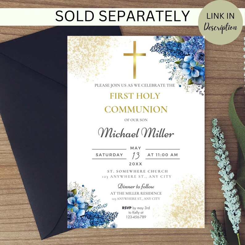 Blue and Gold Editable First Holy Communion Welcome Sign, Boy First ...