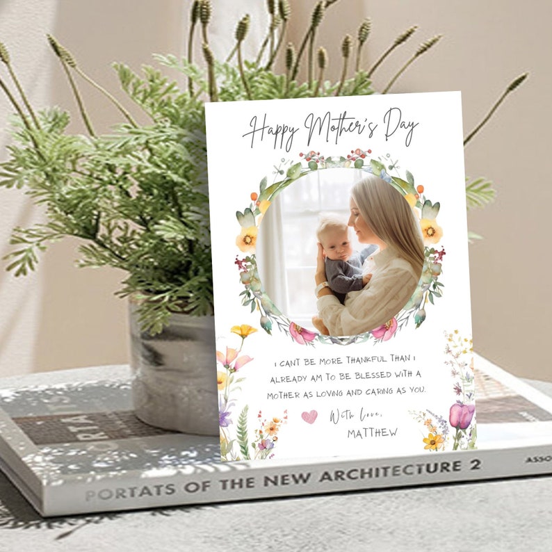 Floral Mother's Day Card With Photo: Editable Canva Template (5x7 ...