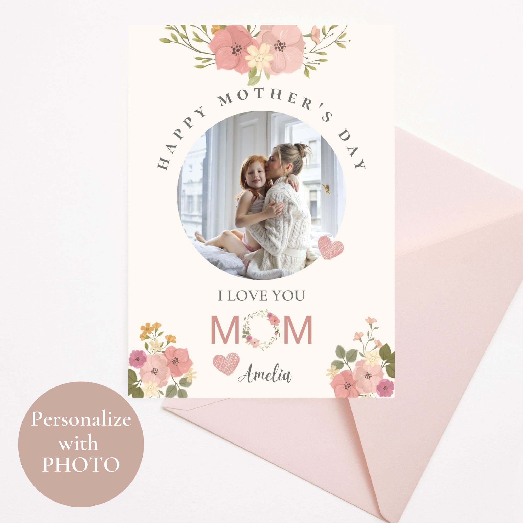 Editable Floral Mother's Day Card With Picture | Personalized Mother's ...