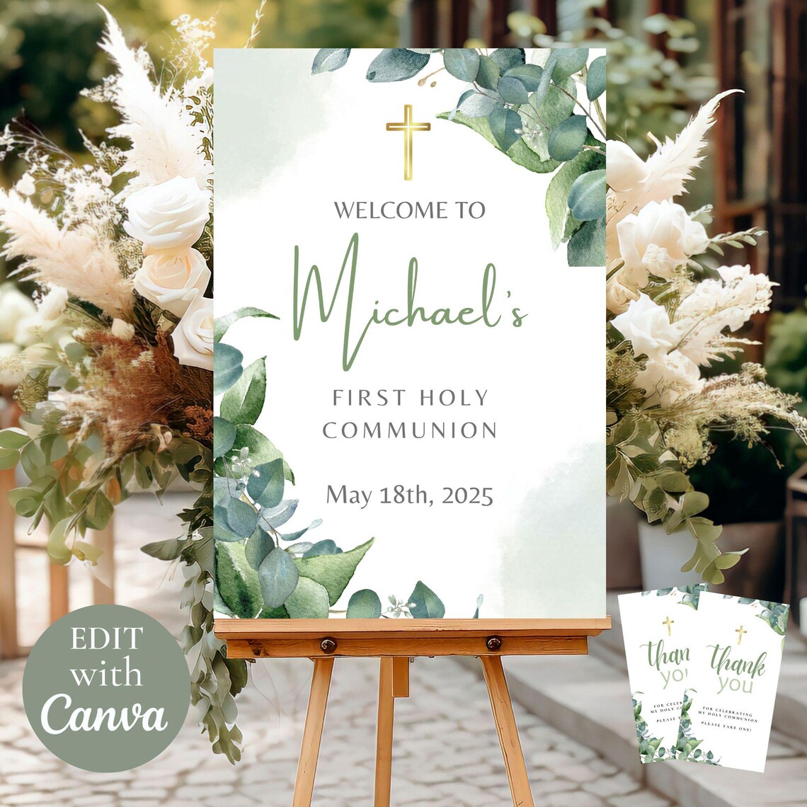 Holy Communion Welcome Sign, Green and Gold Communion Welcome Sign ...