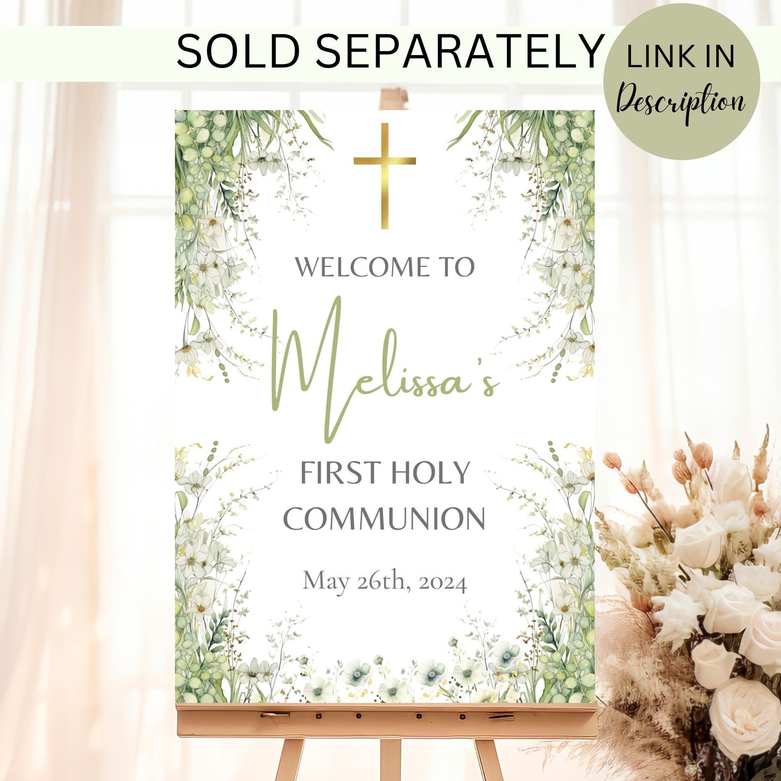 Green and Gold First Holy Communion Editable Invitation, Girl or Boy ...