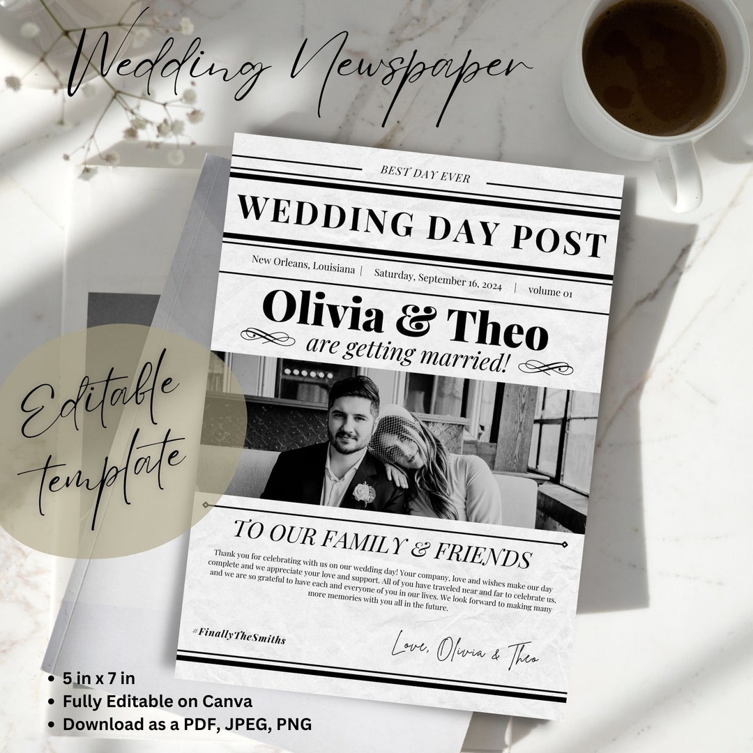 Wedding Day Post Newspaper,wedding Editable Template,unique Wedding ...