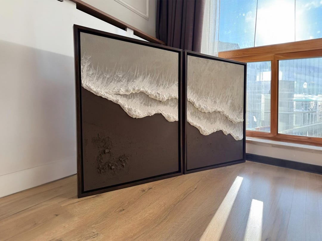 Textured Beach Wave Wall Art Set: Coastal Modern Canvas, Neutral Tones ...